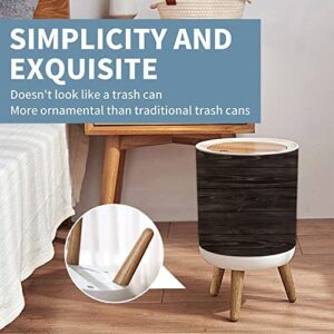 Press Cover Round Trash Bin with Legs Seamless Dark Brown Wooden Old Planks Wood Texture Push Top Trash Can with Lid Dog Proof Garbage Can Wastebasket for Living Room 7L/1.8 Gallon