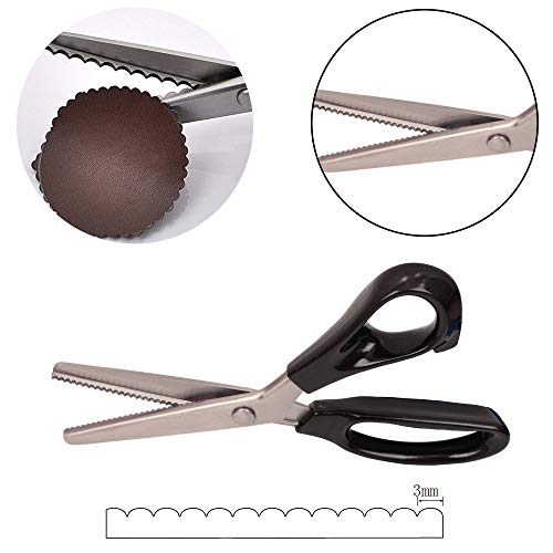 Serrated Scalloped Edge Pinking Shears, Multifunction Stainless Steel Shears Tailor Scissors, Professional Zig-Zag Cut Scissors, Sewing Craft Cut Paper Clothing Fabric for Home (3mm, Scalloped)