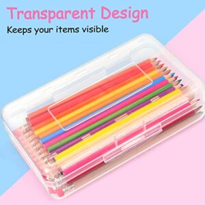 Sooez Pencil Box Clear, Plastic Pencil Case, Hard Pencil Case with Stickers, Clear Crayon Box, Large Plastic Pencil Boxes with Lid, Stackable Supply Boxes, Pencil Case Box for Kids School Boys