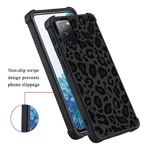 KANGHAR Case Compatible with Samsung Galaxy S20 FE,Black Leopard Design,Tire Texture Non-Slip +Shockproof Rugged TPU Protective Case for Samsung Galaxy S20 FE 6.5 Inch (2020) Leopard Pattern