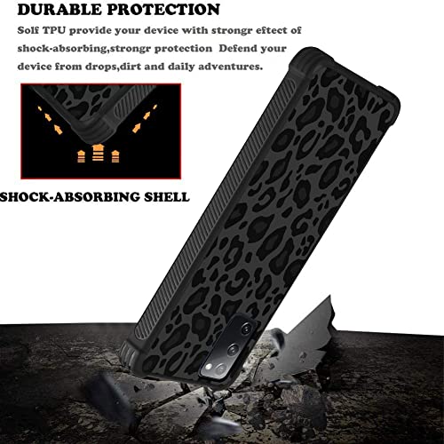 KANGHAR Case Compatible with Samsung Galaxy S20 FE,Black Leopard Design,Tire Texture Non-Slip +Shockproof Rugged TPU Protective Case for Samsung Galaxy S20 FE 6.5 Inch (2020) Leopard Pattern