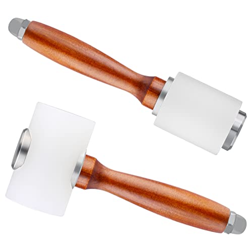 Leather Carving Hammer 2 Pieces, Leathercraft Mallet, Nylon Wood Handle Hammer, Leather Carving Hammer Mallet for DIY Stamping Sew Leather Cowhide Tool(1 T hammer + 1 vertical hammer)