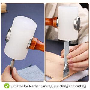 Leather Carving Hammer 2 Pieces, Leathercraft Mallet, Nylon Wood Handle Hammer, Leather Carving Hammer Mallet for DIY Stamping Sew Leather Cowhide Tool(1 T hammer + 1 vertical hammer)