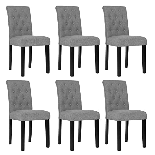 DAGONHIL Dining Chairs Set of 6 for Dining Room, Button Tufted Kitchen Chairs with Black Solid Wood Legs (Gray)