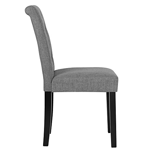 DAGONHIL Dining Chairs Set of 6 for Dining Room, Button Tufted Kitchen Chairs with Black Solid Wood Legs (Gray)