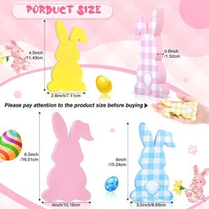 3 Pieces Easter Decor Bunny Tiered Tray Decoration Table Wooden Sign Buffalo Plaid Spring Rabbit Shape Wood Tabletop Decoration for Easter Party Desk (Vivid Style)