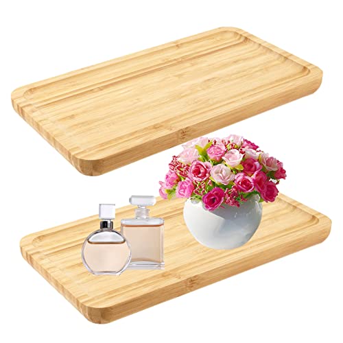 ZOENHOU 2 Pack Bamboo Vanity Tray, 11.4 x 6.2 x 0.8 Inch Rectangular Decorative Bathroom Counter Tray Bamboo Wood Serving Tray for Guest, Dresser, Kitchen, Toilet, Home Decor, Hold Small Item