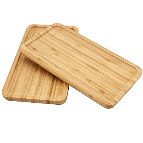 ZOENHOU 2 Pack Bamboo Vanity Tray, 11.4 x 6.2 x 0.8 Inch Rectangular Decorative Bathroom Counter Tray Bamboo Wood Serving Tray for Guest, Dresser, Kitchen, Toilet, Home Decor, Hold Small Item