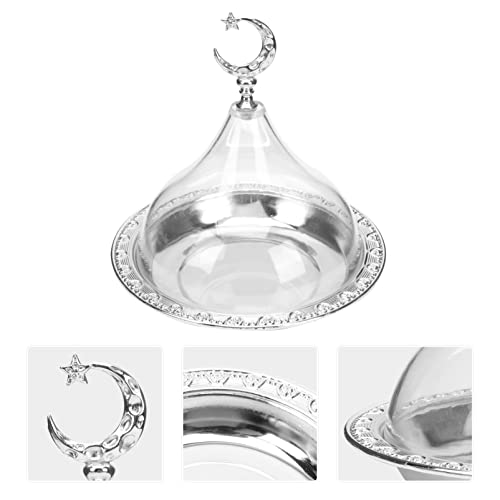 YARNOW Metal Cake Tray with Clear Dome Round Cookie Tray Silver Food Serving Plate Dish Platter Holder Heavy Weight Cheese Dish for Home Kitchen