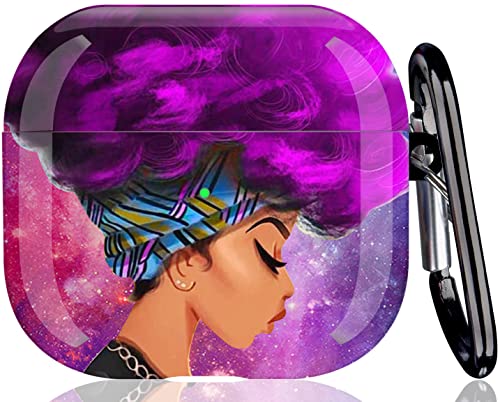 Airpods 3rd Generation Case (Not Fit Pro) - Wonjury Afro African American Protective Hard Airpods 3 Case Cover Women Girls with Keychain for Apple Airpod Gen 3 (2021) Charging Case, Hair Girl