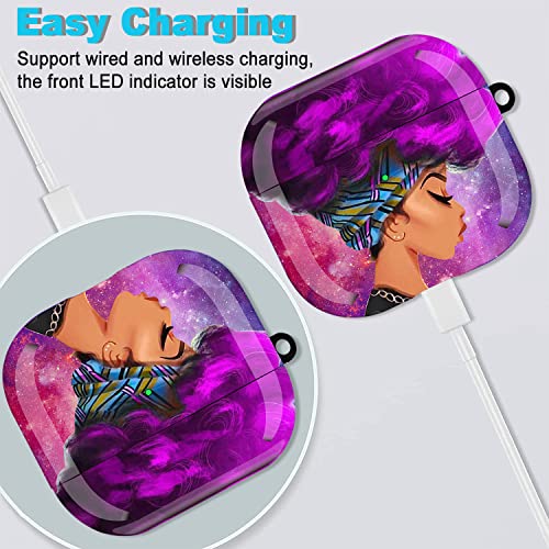 Airpods 3rd Generation Case (Not Fit Pro) - Wonjury Afro African American Protective Hard Airpods 3 Case Cover Women Girls with Keychain for Apple Airpod Gen 3 (2021) Charging Case, Hair Girl