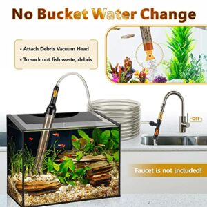 hygger Bucket-Free Aquarium Water Change Kit Metal Faucet Connector Fish Tank Vacuum Siphon Gravel Cleaner with Long Hose 25FT Drain & Fill