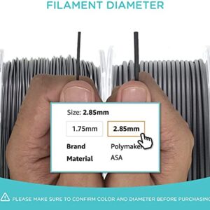 2.85mm ASA Filament 3mm Black ASA, 1kg Heat Resistant Weather Resistant ASA 2.85 - Polymaker PolyLite ASA 3D Printer Filament Black, Print with 2.85mm Openning 3D Printers Only