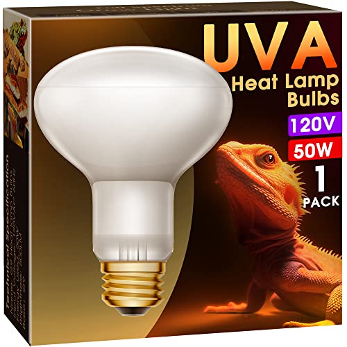 Briignite Heat Lamp Bulbs, UVA Reptile Light, Reptile Heat Lamp Bulbs E26 Base, 50W Basking Spot Bulb for Reptile, Full Spectrum Heat Light Bulb for Turtle Lizard Tank, Bearded Dragon, 1 Pack