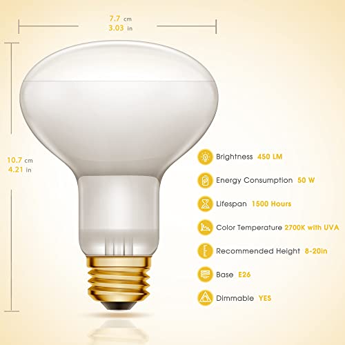 Briignite Heat Lamp Bulbs, UVA Reptile Light, Reptile Heat Lamp Bulbs E26 Base, 50W Basking Spot Bulb for Reptile, Full Spectrum Heat Light Bulb for Turtle Lizard Tank, Bearded Dragon, 1 Pack