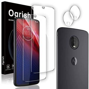 ogrish [2+2 pack] tempered glass screen protector for motorola moto z4 with camera lens protector - anti-fingerprint, anti-scratch, hd clarity