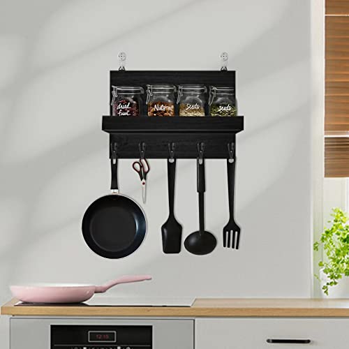 【Upgraded】Key Holder, Thick Back Panel and Widened Shelf - 5 Heavy Metal Hooks, 11.75x3.13x7 in Decorative Key and Mail Holder for Walls, Corridor Kitchen Farmhouse Decoration Key Rack, Black (Black)