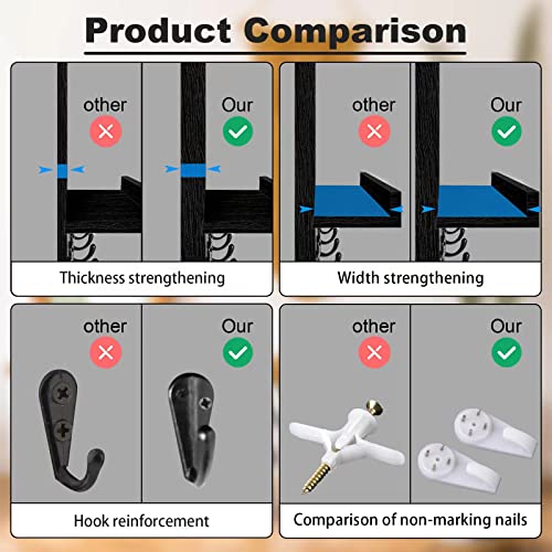 【Upgraded】Key Holder, Thick Back Panel and Widened Shelf - 5 Heavy Metal Hooks, 11.75x3.13x7 in Decorative Key and Mail Holder for Walls, Corridor Kitchen Farmhouse Decoration Key Rack, Black (Black)