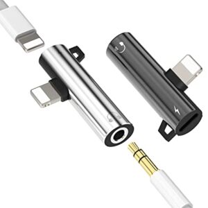 Lightning to 3.5mm Headphone Adapter(2pack) Compatible for iPhone Splitter Audio Apple Dongle Jack AUX Adaptador para Earphone 2 in 1 Earbud and Charge Charger 13 12 11 Pro Max Mini XS SE 7 X 8 Plus