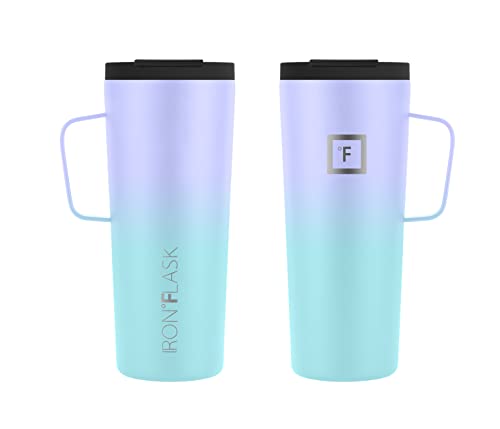 IRON °FLASK Grip Coffee Mug 2.0-24 Oz, Leak Proof, Vacuum Insulated Stainless Steel Bottle, Double Walled, Thermo Travel, Hot Cold, Water Metal Canteen - Cotton Candy