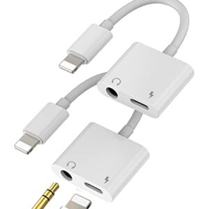 Lightning to 3.5mm Headphone Adapter(2pack) for iPhone Splitter Audio Apple Dongle Jack AUX Adaptador para Earphone 2 in 1 Phone and Charge Charger Earbud Cable 13 12 11 Pro Max Mini Xs Se 7 X 8 Plus