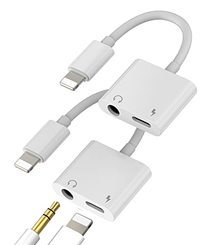 Lightning to 3.5mm Headphone Adapter(2pack) for iPhone Splitter Audio Apple Dongle Jack AUX Adaptador para Earphone 2 in 1 Phone and Charge Charger Earbud Cable 13 12 11 Pro Max Mini Xs Se 7 X 8 Plus