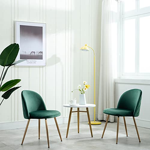 ZHENGHAO Modern Velvet Dining Chairs Set of 8, Tufted Accent Upholstered Chairs Wingback Armless Side Chair with Gold Legs for Living Room Bedroom Kitchen Vanity (Emerald Green)