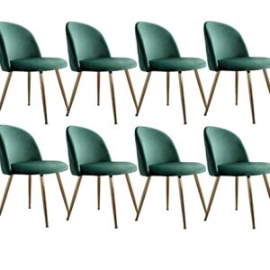 ZHENGHAO Modern Velvet Dining Chairs Set of 8, Tufted Accent Upholstered Chairs Wingback Armless Side Chair with Gold Legs for Living Room Bedroom Kitchen Vanity (Emerald Green)