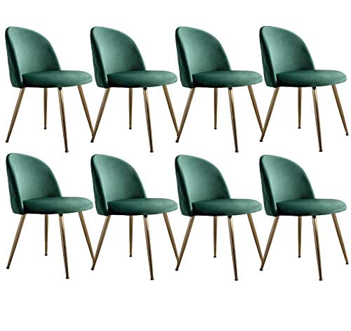 ZHENGHAO Modern Velvet Dining Chairs Set of 8, Tufted Accent Upholstered Chairs Wingback Armless Side Chair with Gold Legs for Living Room Bedroom Kitchen Vanity (Emerald Green)