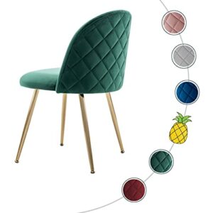 ZHENGHAO Modern Velvet Dining Chairs Set of 8, Tufted Accent Upholstered Chairs Wingback Armless Side Chair with Gold Legs for Living Room Bedroom Kitchen Vanity (Emerald Green)