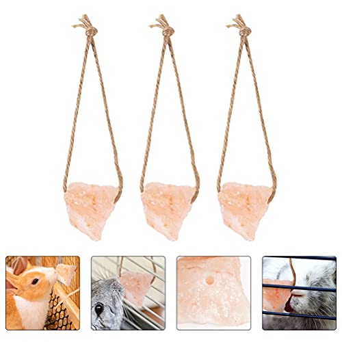 POPETPOP Small Pets Lick Salt Block- Pet ChewToy Himalayan Salt on a Rope Chew Treat Toy for Bunny Hamster Small Pets 3Pcs, 15x4.5cm