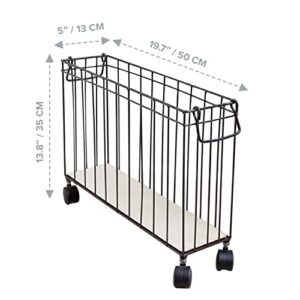 Metal Rack Storage Organizer - Wire Basket File Organizer - Magazine Holder - Metal Wire Rack Caddy w/ Wheels & Removable Liner - Slim Small Basket Storage Container, 19.7x5x13.8” Black Wire Basket