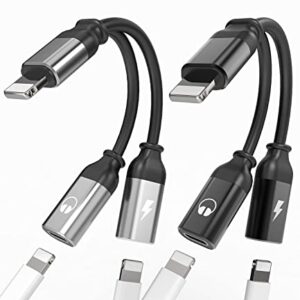 Headphone Adapter for iPhone Dual Lightning(2pack) Adaptador para Apple Splitter Audio and Charge Cord Charger Earphone 2 in 1 Dongle Jack Earbud Cable Phone 13 12 11 Pro Max Mini Xs Se 7 X Xr 8 Plus