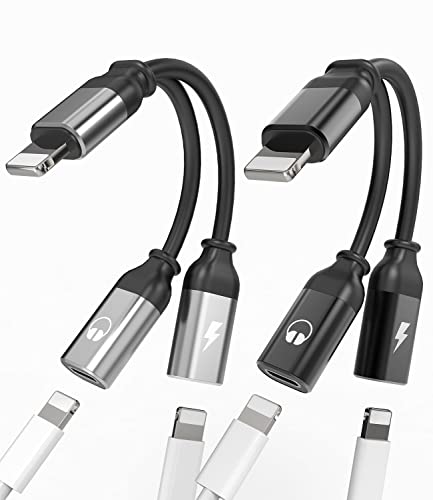 Headphone Adapter for iPhone Dual Lightning(2pack) Adaptador para Apple Splitter Audio and Charge Cord Charger Earphone 2 in 1 Dongle Jack Earbud Cable Phone 13 12 11 Pro Max Mini Xs Se 7 X Xr 8 Plus