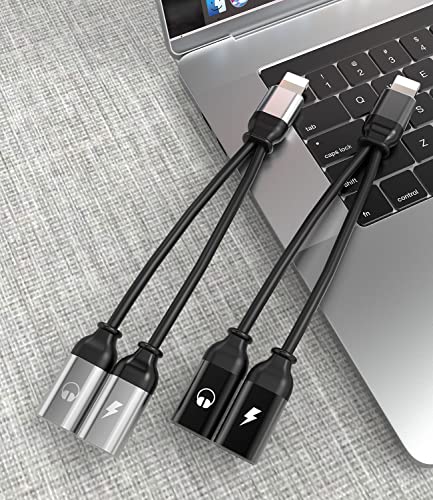 Headphone Adapter for iPhone Dual Lightning(2pack) Adaptador para Apple Splitter Audio and Charge Cord Charger Earphone 2 in 1 Dongle Jack Earbud Cable Phone 13 12 11 Pro Max Mini Xs Se 7 X Xr 8 Plus