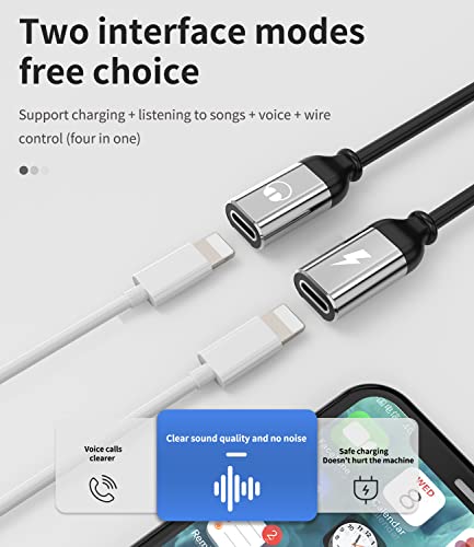 Headphone Adapter for iPhone Dual Lightning(2pack) Adaptador para Apple Splitter Audio and Charge Cord Charger Earphone 2 in 1 Dongle Jack Earbud Cable Phone 13 12 11 Pro Max Mini Xs Se 7 X Xr 8 Plus