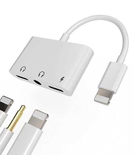 Headphone Adapter for iPhone Lightning to 3.5mm Audio Apple Splitter Dongle Jack AUX Adaptador para Dual Earphone Port 3 in 1 Phone and Charge Charger Earbud 13 12 11 Pro Max Mini Xs Se 7 X 8 Plus