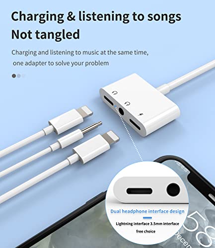 Headphone Adapter for iPhone Lightning to 3.5mm Audio Apple Splitter Dongle Jack AUX Adaptador para Dual Earphone Port 3 in 1 Phone and Charge Charger Earbud 13 12 11 Pro Max Mini Xs Se 7 X 8 Plus