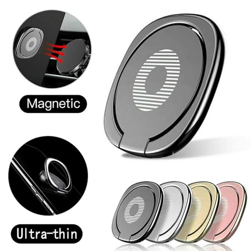 Thinnest Cell Phone Ring Holder Kickstand for iPhone & Samsung Galaxy, 360 Degree Rotation Finger Ring Stand Phone Grip for Magnetic Car Mount - Black