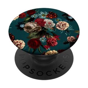 vintage floral red and teal flowers pattern popsockets standard popgrip