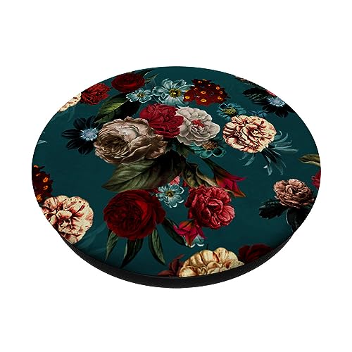 Vintage Floral Red and Teal Flowers Pattern PopSockets Standard PopGrip