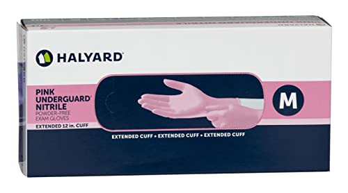 HALYARD PINK UNDERGUARD Nitrile Exam Gloves, Powder-Free, 4.7 mil, Extended 12" Cuff, Pink, X-Small, 47452 (Box of 100)