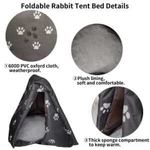 Fhiny Foldable Rabbit Tent Bed, Weatherproof Bunny Warm House Guinea Pig Hideout Cage Accessories for Bunny Guinea Pigs Chinchilla Ferrets Rats Kitten or Other Small Animals