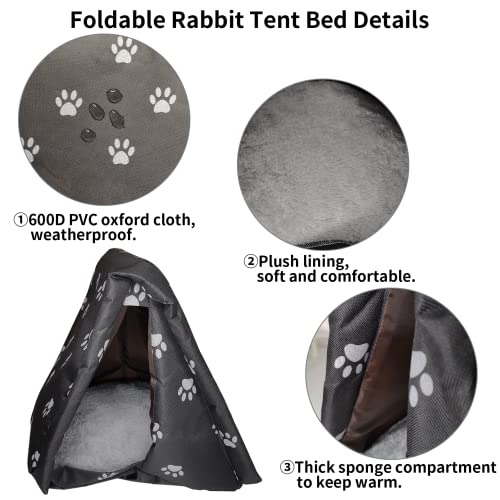 Fhiny Foldable Rabbit Tent Bed, Weatherproof Bunny Warm House Guinea Pig Hideout Cage Accessories for Bunny Guinea Pigs Chinchilla Ferrets Rats Kitten or Other Small Animals