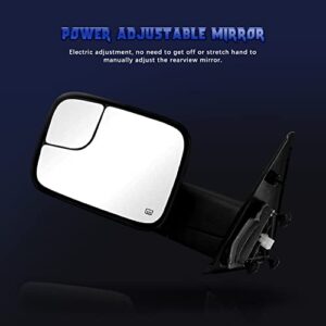 PZ Driver and Passenger Side Tow Mirrors with POWERED HEATED Without SIGNAL BLACK,Replacement Fit For 02-08 for Dodge for Ram 1500 03-09 for Dodge for Ram 2500 3500