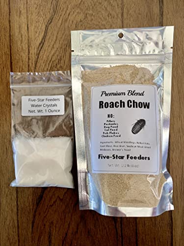 Premium Roach/Cricket Chow and Water Crystal Combos by Five-Star Feeders (1/2 lb. Roach Chow and 1 oz. Water Crystals)