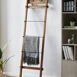 iltokk Wooden Blanket Ladder: 6ft Wall Leaning Blanket Ladder, Rustic Decorative Quilt Ladder, 4-Tier Farmhouse Blanket Ladder with 2 Hanging Hooks, for Bedroom, Brown