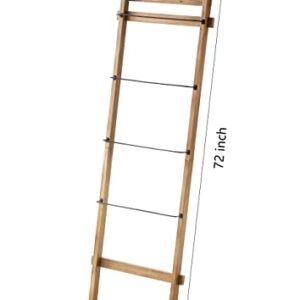 iltokk Wooden Blanket Ladder: 6ft Wall Leaning Blanket Ladder, Rustic Decorative Quilt Ladder, 4-Tier Farmhouse Blanket Ladder with 2 Hanging Hooks, for Bedroom, Brown