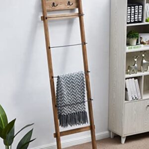 iltokk Wooden Blanket Ladder: 6ft Wall Leaning Blanket Ladder, Rustic Decorative Quilt Ladder, 4-Tier Farmhouse Blanket Ladder with 2 Hanging Hooks, for Bedroom, Brown