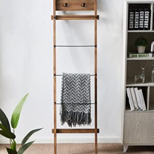 iltokk Wooden Blanket Ladder: 6ft Wall Leaning Blanket Ladder, Rustic Decorative Quilt Ladder, 4-Tier Farmhouse Blanket Ladder with 2 Hanging Hooks, for Bedroom, Brown